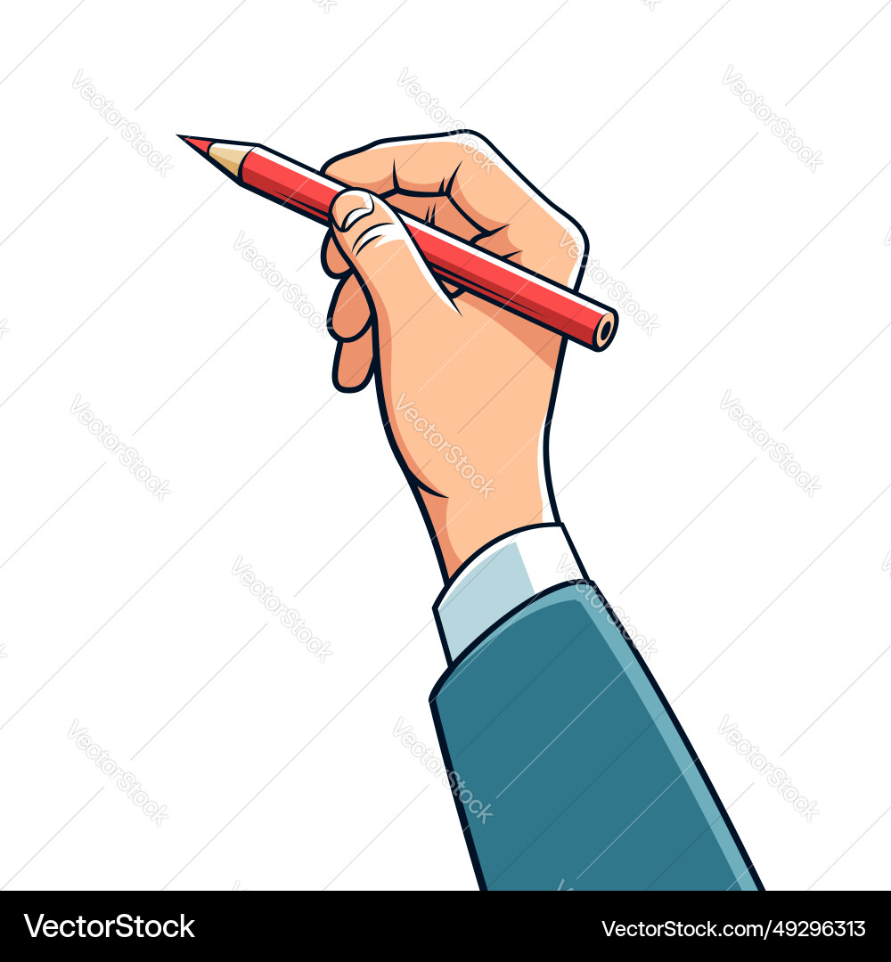 Hand with red pencil writes something Royalty Free Vector