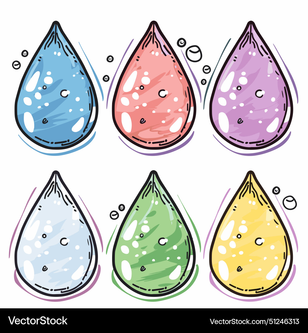 Handdrawn water drops colorful cartoon collection Vector Image