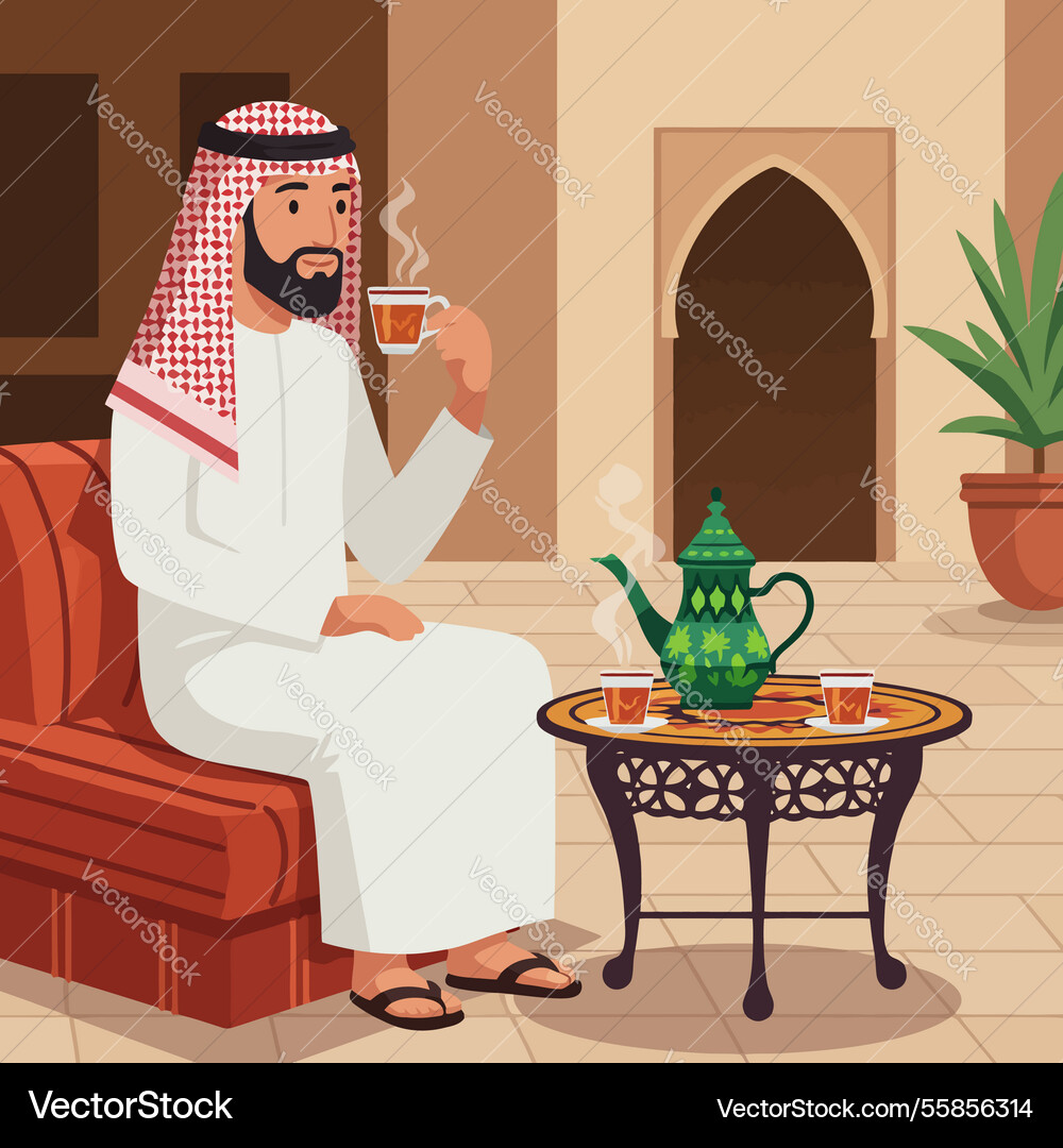 Arab man drinking tea at traditional outdoor Vector Image