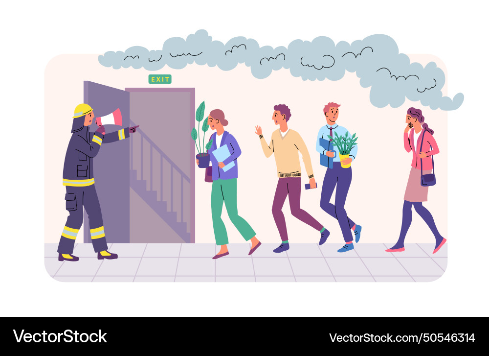 Cartoon color characters and fire emergency Vector Image
