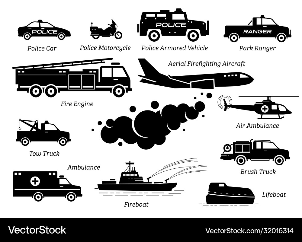 Emergency Response Vehicles Icon Set Royalty Free Vector