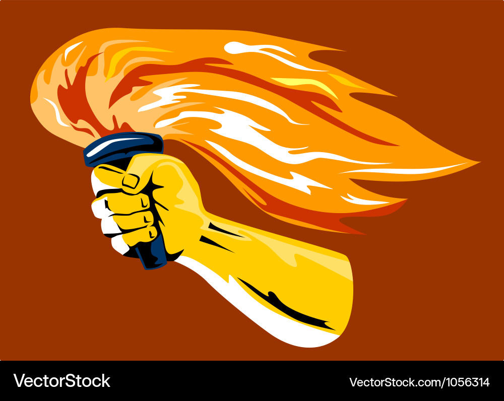 Hand holding burning flaming torch Royalty Free Vector Image