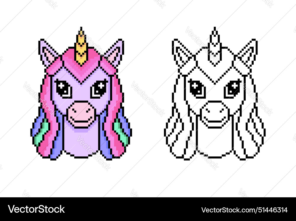 Unicorn in pixel art style on white background Vector Image