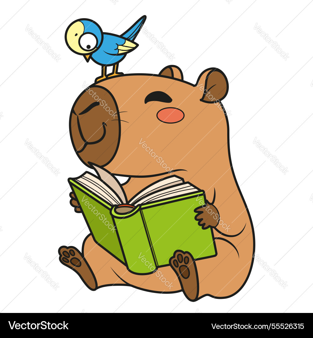 Cute Capybara Reading with Bird Royalty Free Vector Image