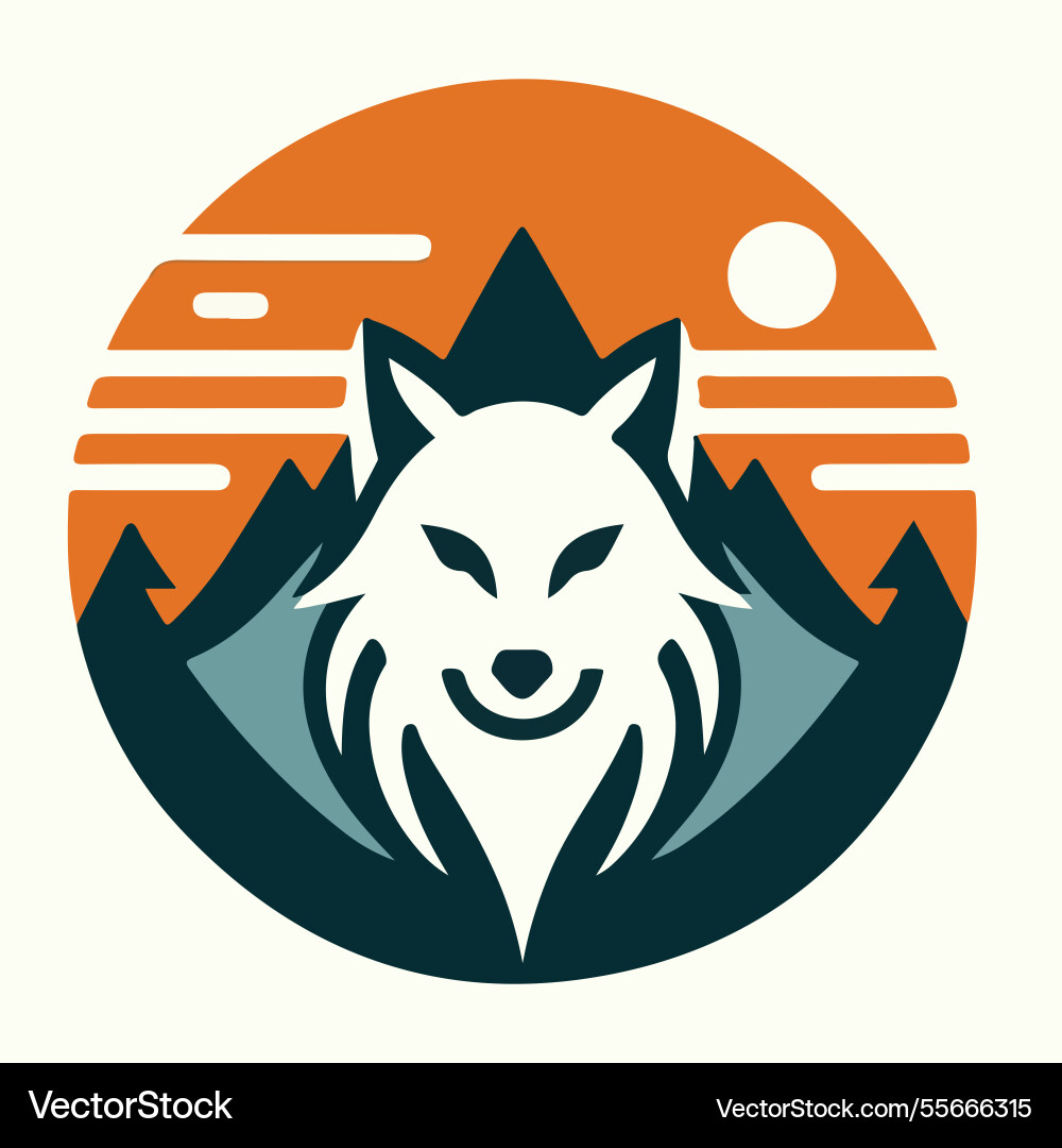 Fierce sunset wolf head with mountain scene Vector Image