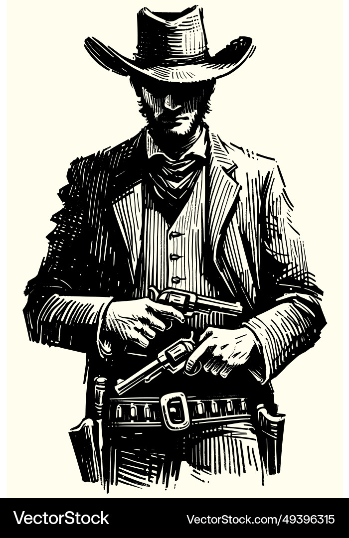 Gunslinger portrait linocut Royalty Free Vector Image