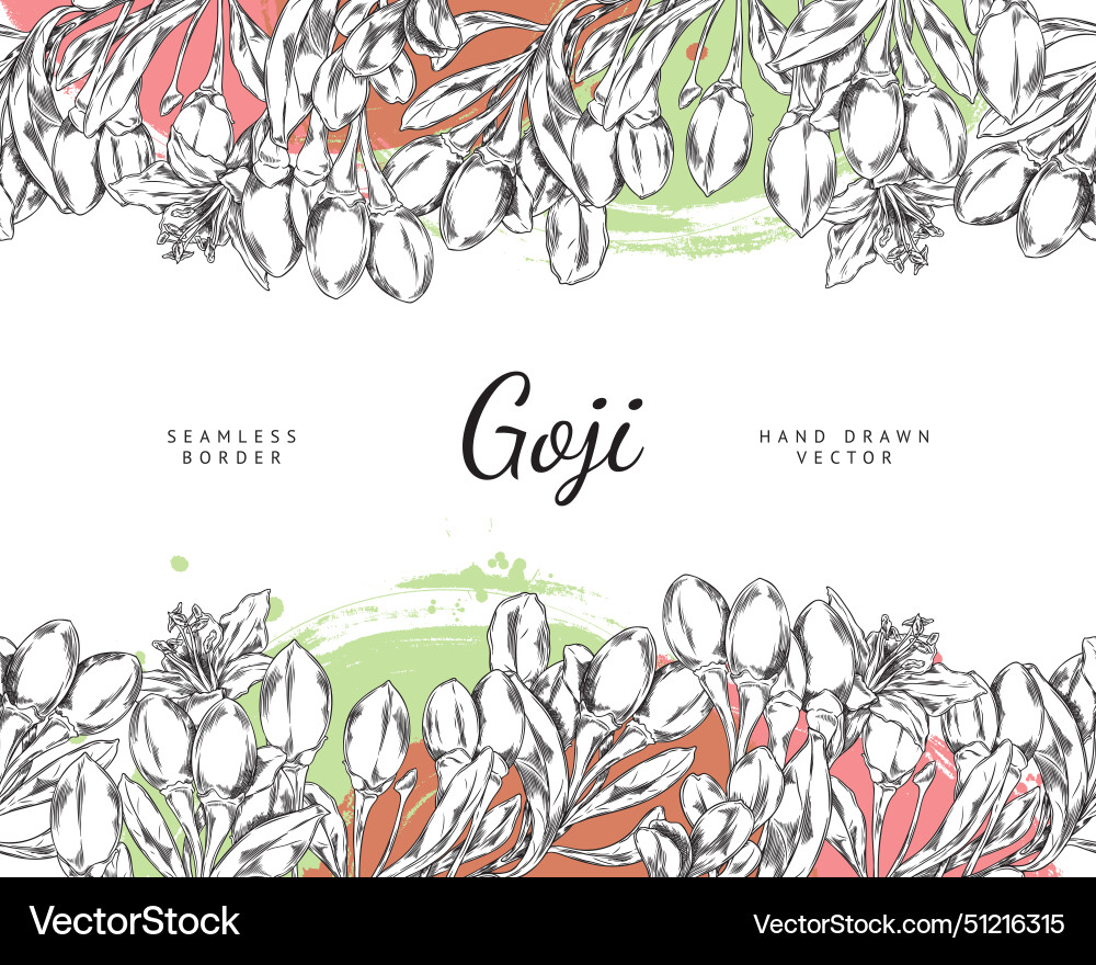 Horizontal seamless border hand-drawn with goji Vector Image