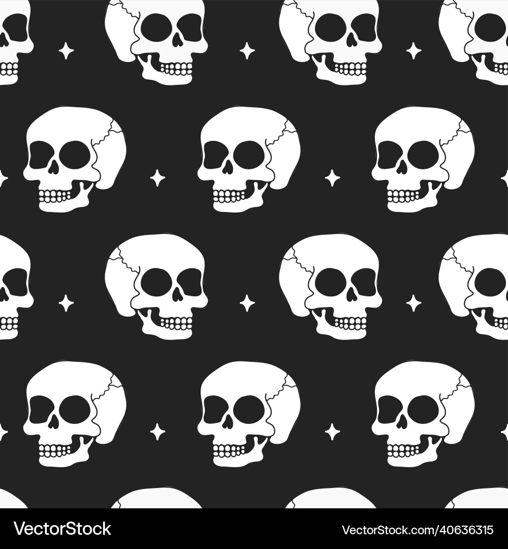 Simple skull seamless pattern hand drawn Vector Image