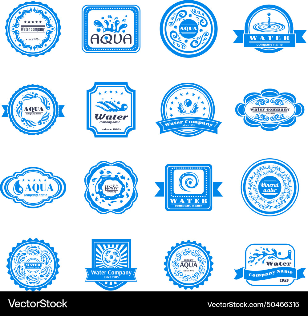 Water emblems set Royalty Free Vector Image - VectorStock