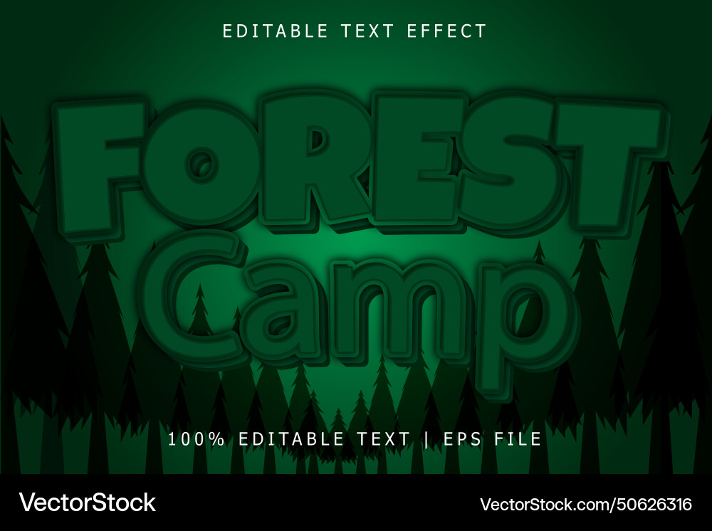Forest camp editable text effect 3 dimension Vector Image