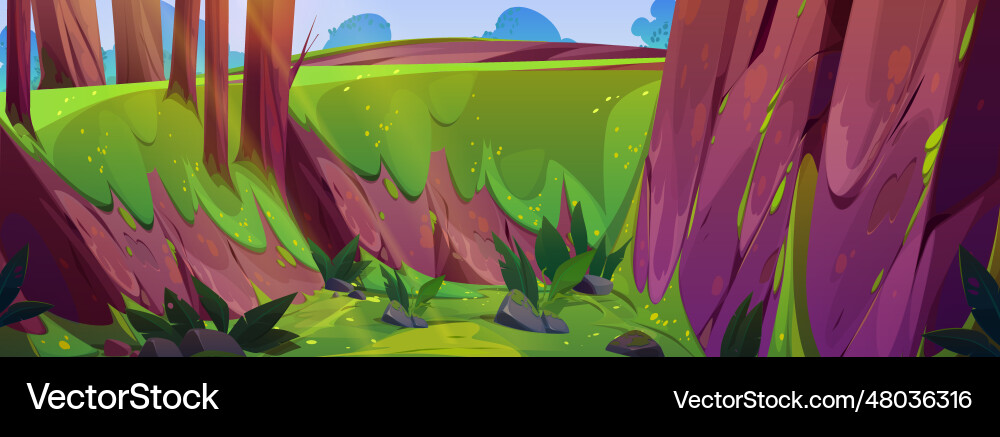 Forest landscape with old trees steep hill slope Vector Image