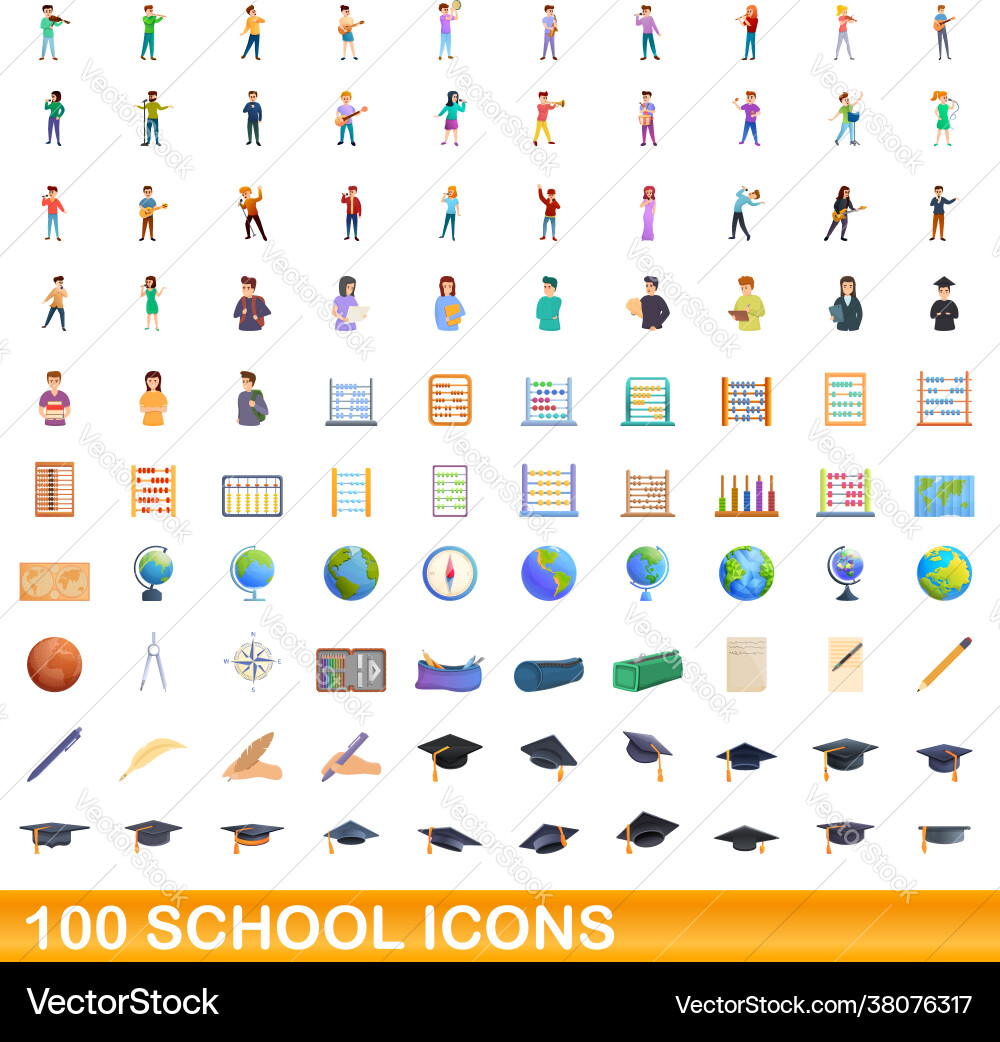 100 school icons set cartoon style Royalty Free Vector Image