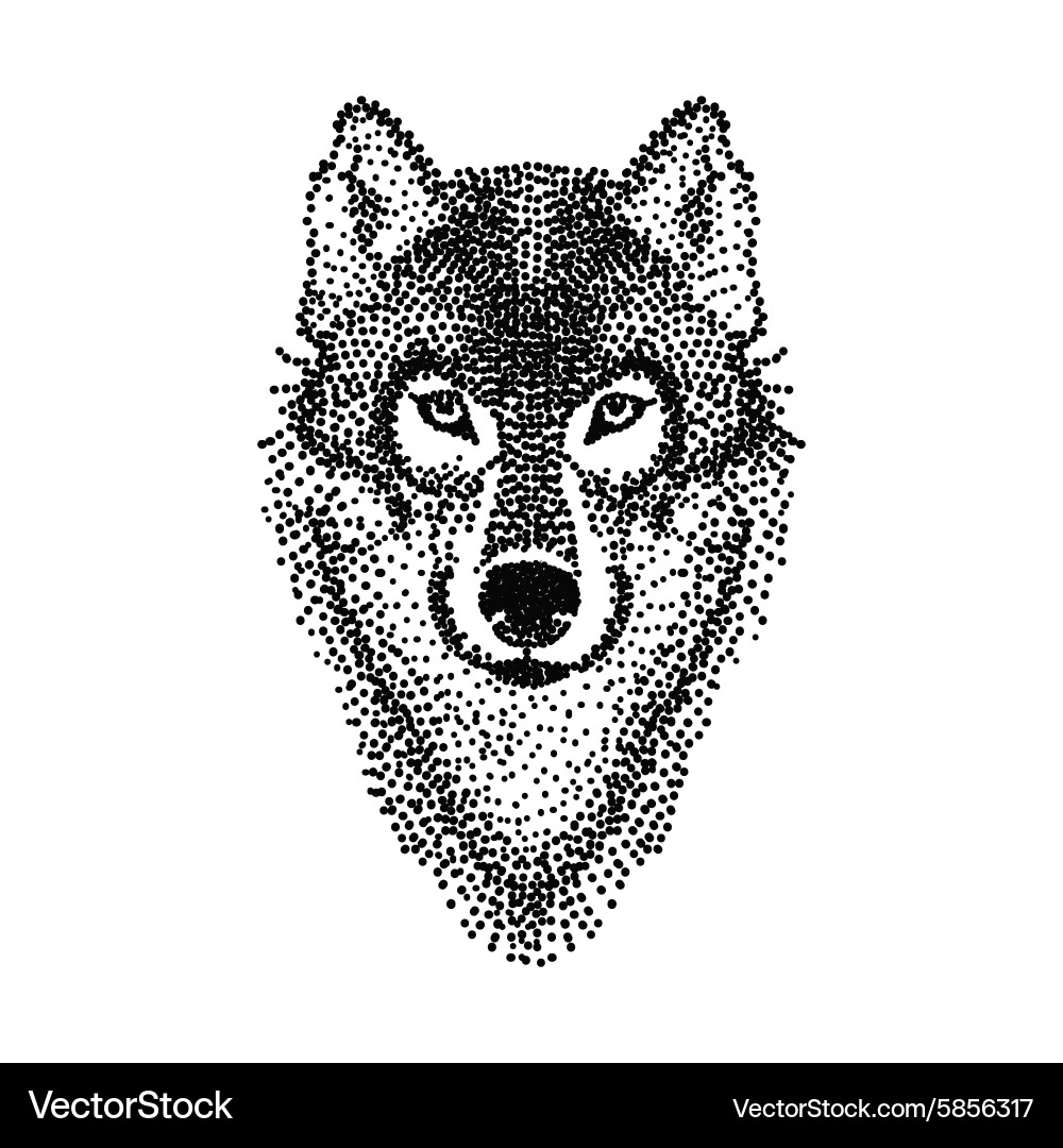 Dotwork tattoo design stylized wolf face hand Vector Image