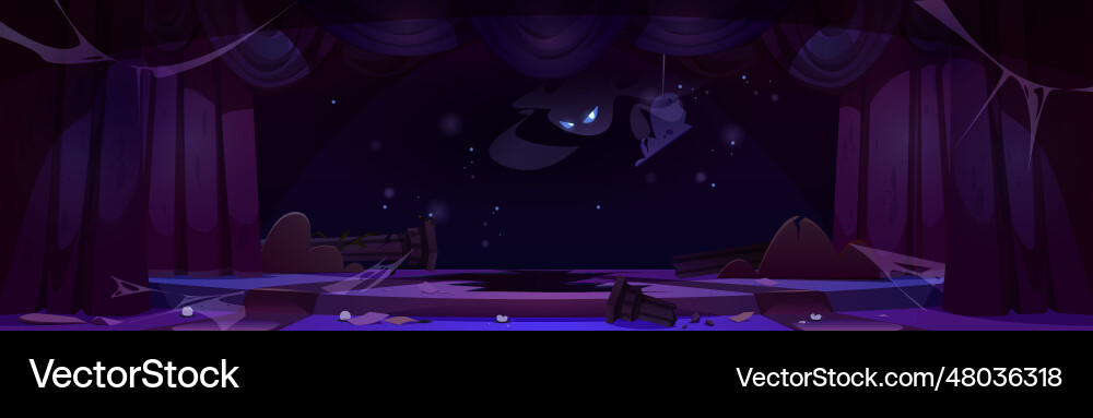 Abandoned theater stage with spooky ghost Vector Image