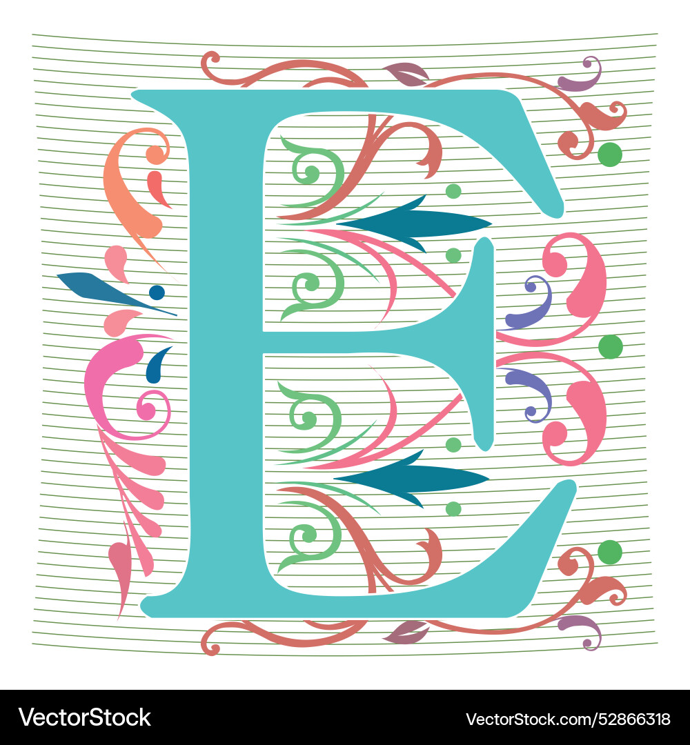 Art regal initial caps font capital letter e Vector Image
