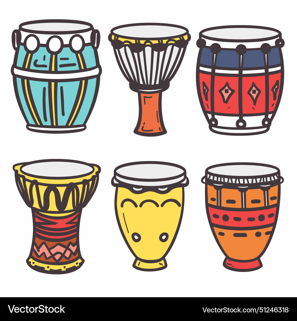 Collection colorful handdrawn percussion Vector Image