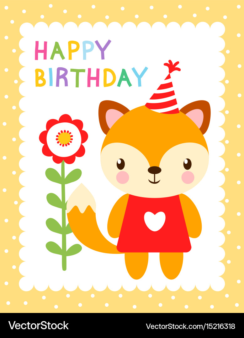 Cute Fox Birthday Card Royalty Free Vector Image
