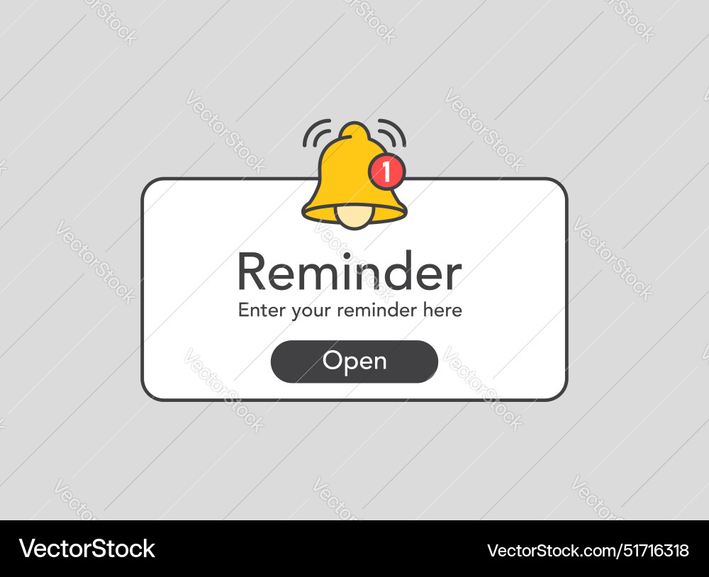 Reminder notifications page with alert bell icon Vector Image