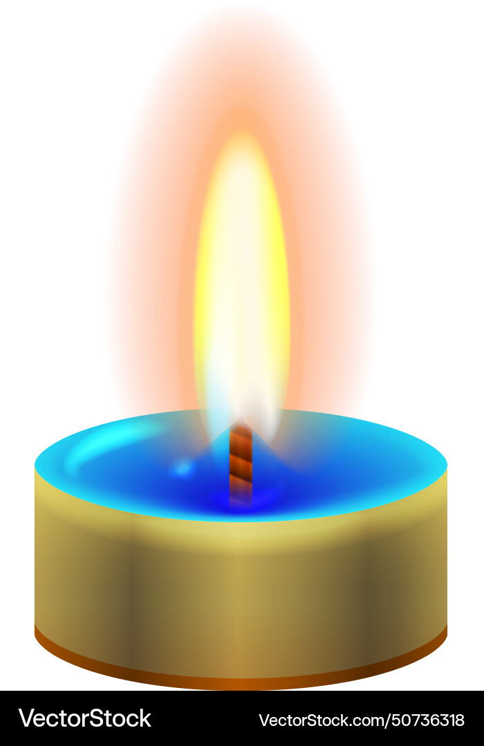 Tealight mockup realistic candle fire in metal Vector Image