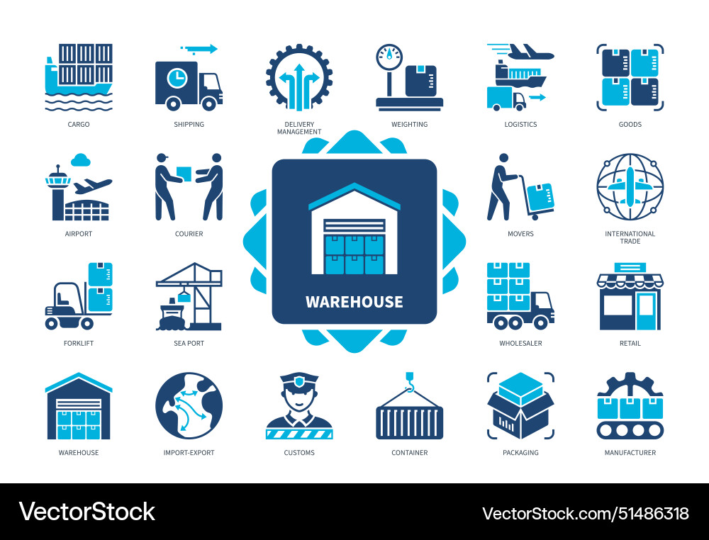 Warehouse solid icon set Royalty Free Vector Image