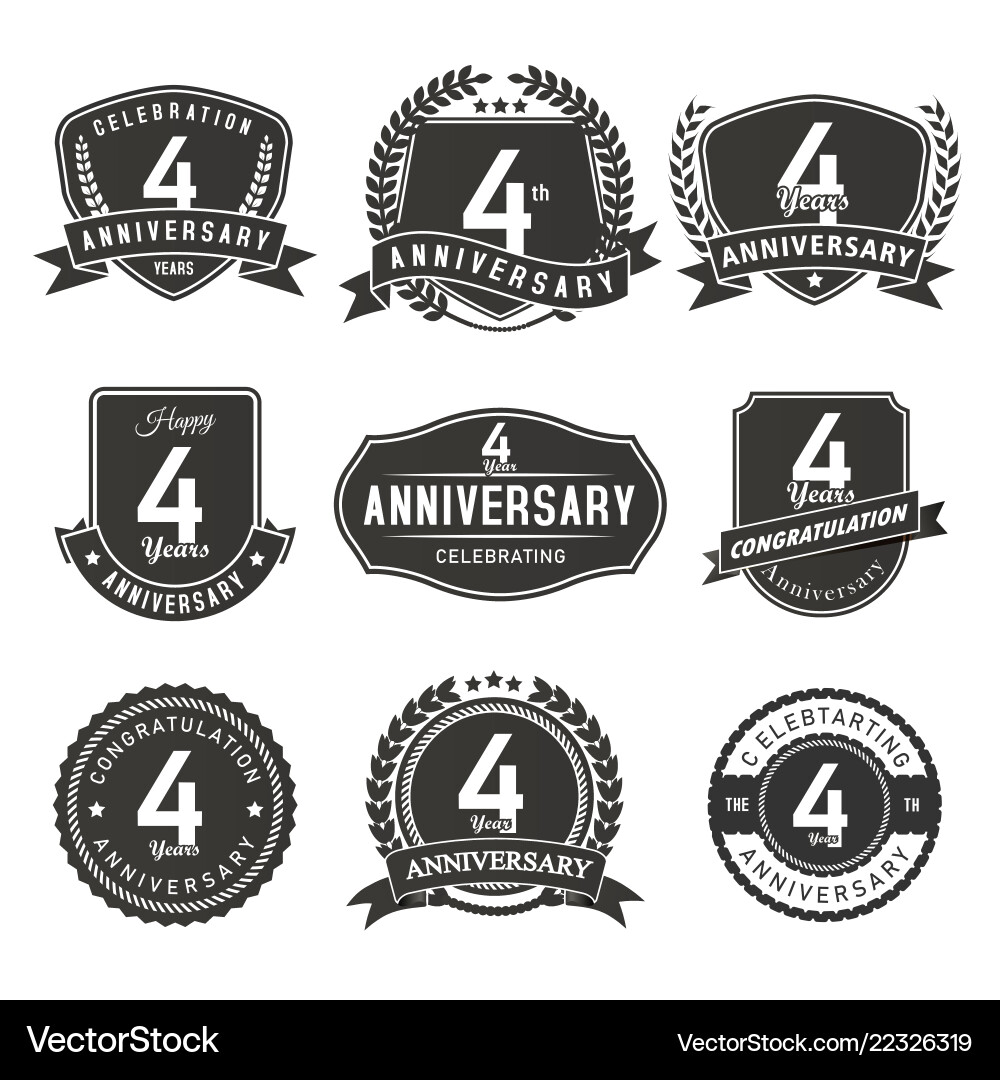 4 year anniversary badge and labels Royalty Free Vector