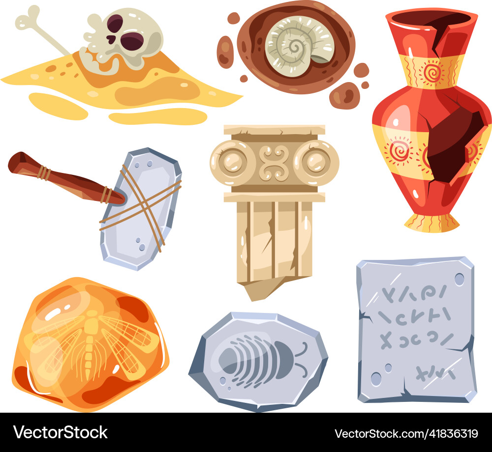 Archaeological items remains isolated set Vector Image