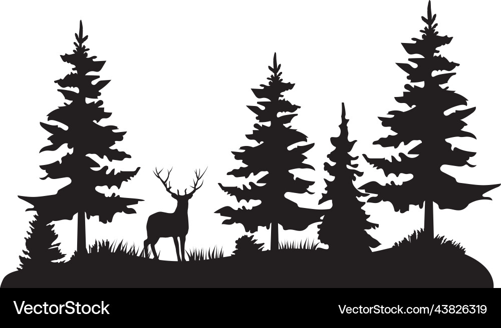 Pine forest and deer Royalty Free Vector Image