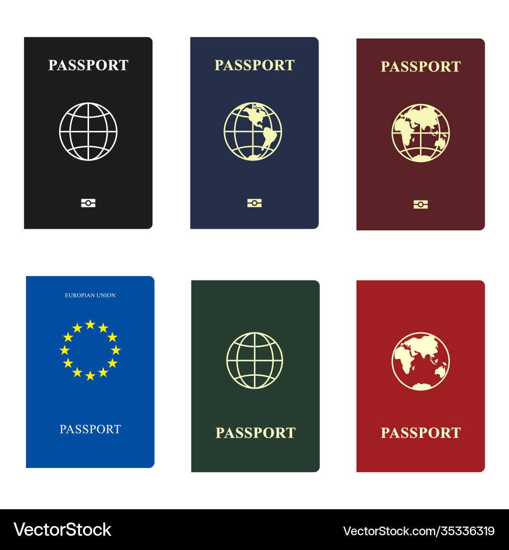 Set passports with globe Royalty Free Vector Image