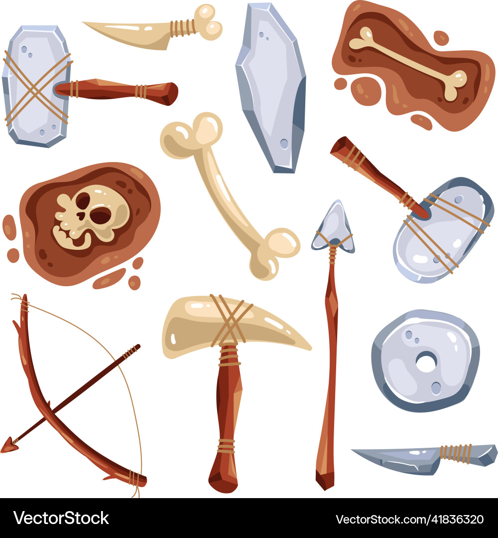 Ancient antique caveman tools Royalty Free Vector Image