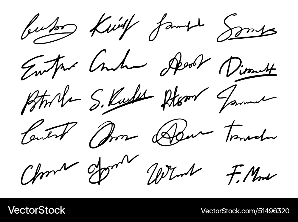 Autographs handwritten pen signatures documents Vector Image