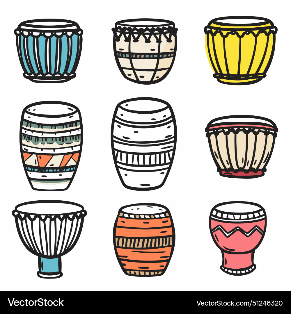 Collection various handdrawn drums ethnic musical Vector Image