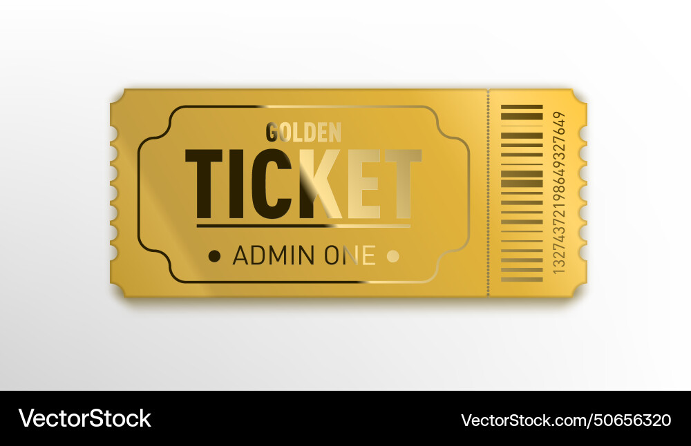 Glossy golden ticket invite template on white Vector Image