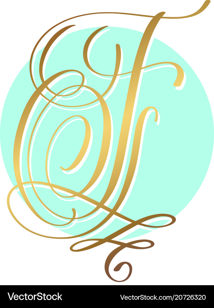 Gold calligraphy letter on circle blue background Vector Image