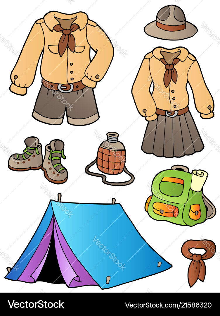 Scout clothes and gear collection Royalty Free Vector Image