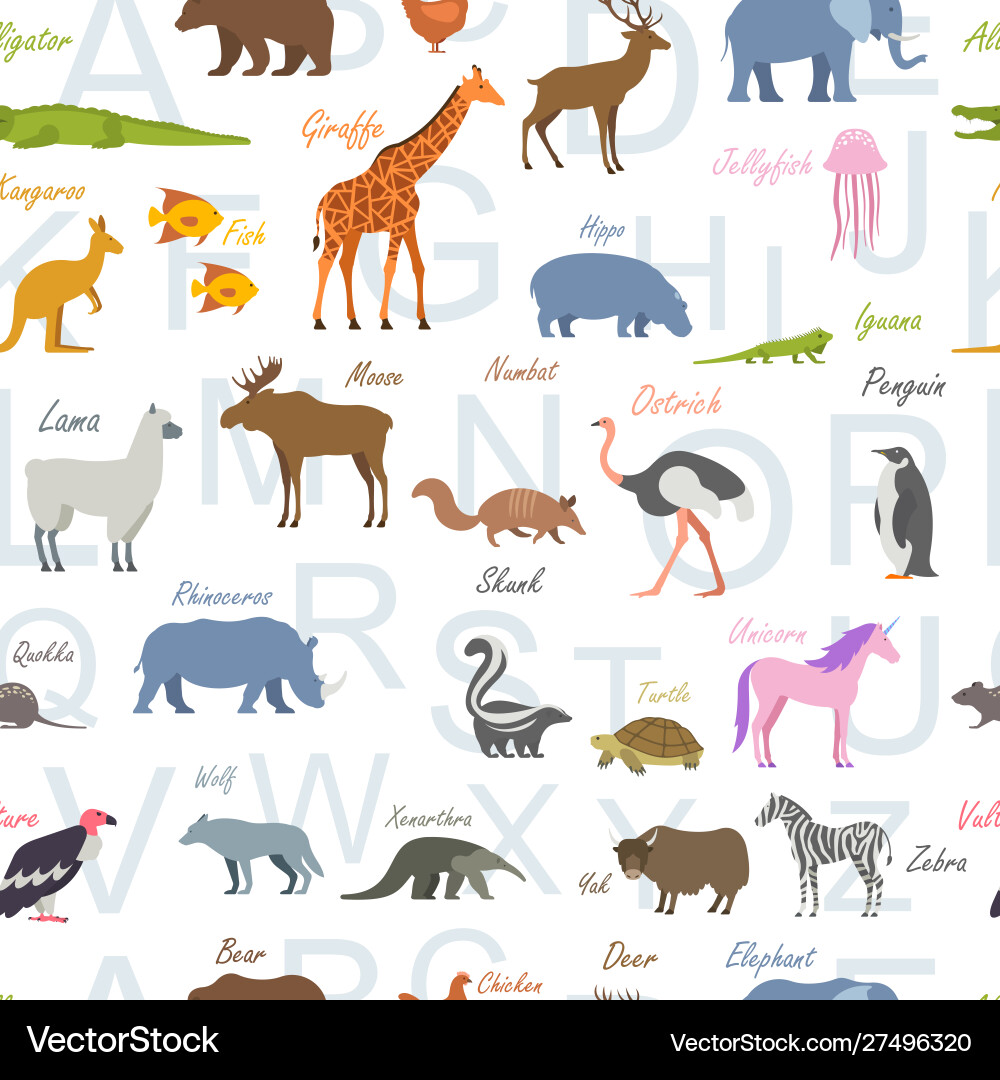 Seamless pattern with zoo alphabet animal Vector Image