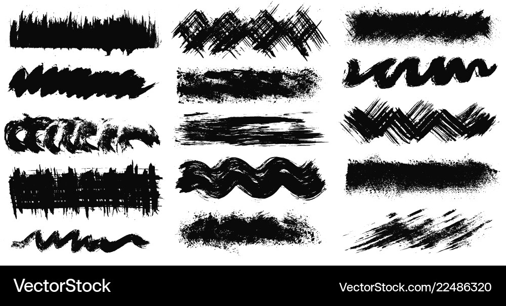Set of different ink paint brush strokes isolated Vector Image