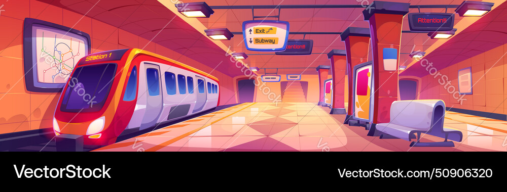 Train on subway station underground city metro Vector Image
