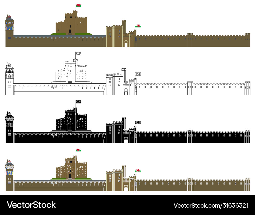 Cardiff castle in front view Royalty Free Vector Image