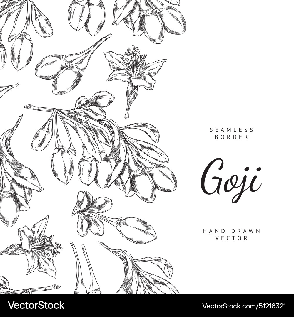 Goji branches and flowers pattern Royalty Free Vector Image
