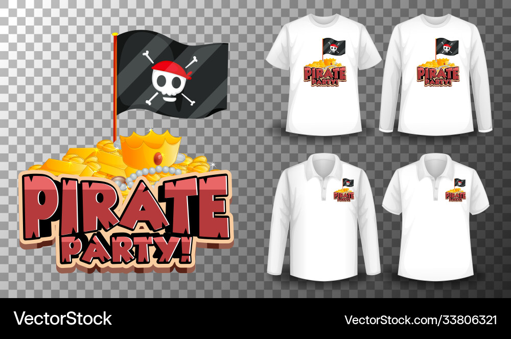 Pirate party logo with set different shirts Vector Image