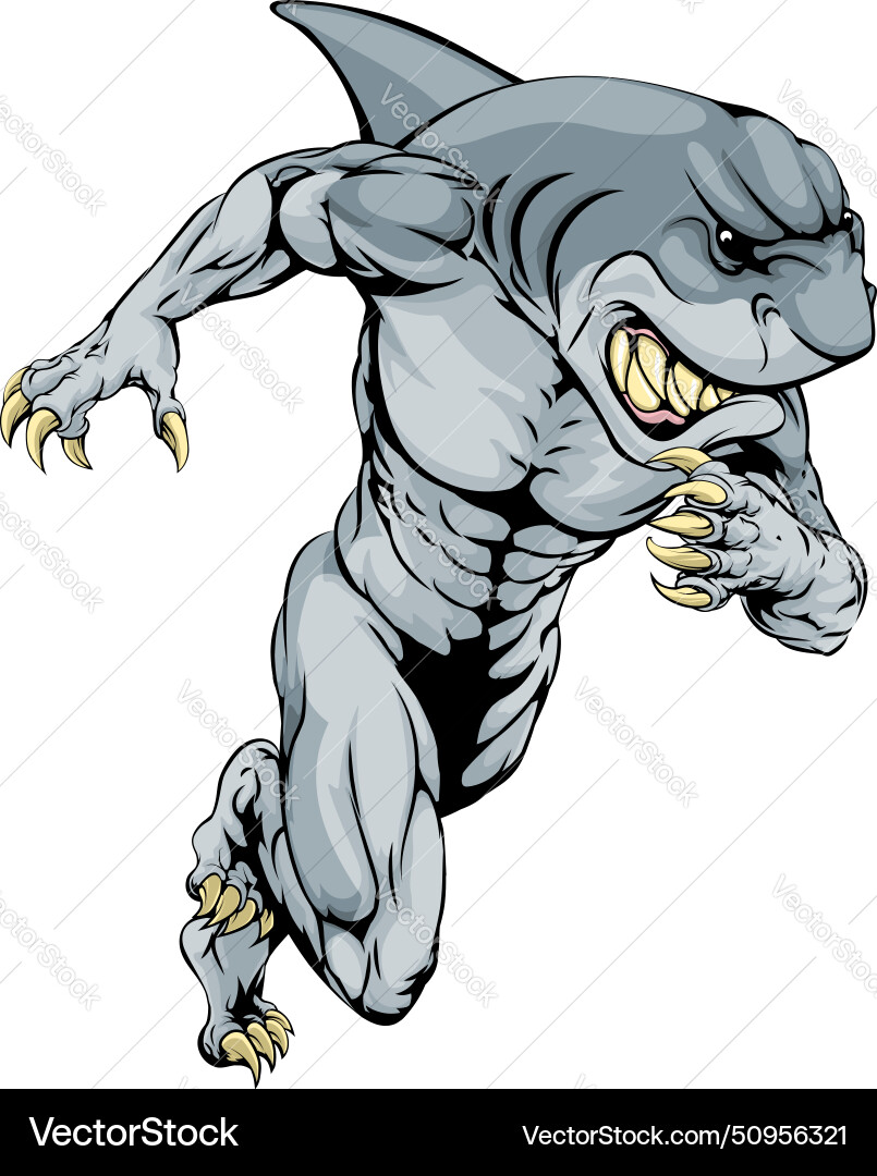Shark sports mascot running Royalty Free Vector Image