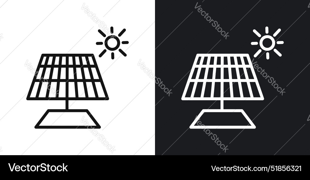 Solar panel icon set in black and white outlines Vector Image