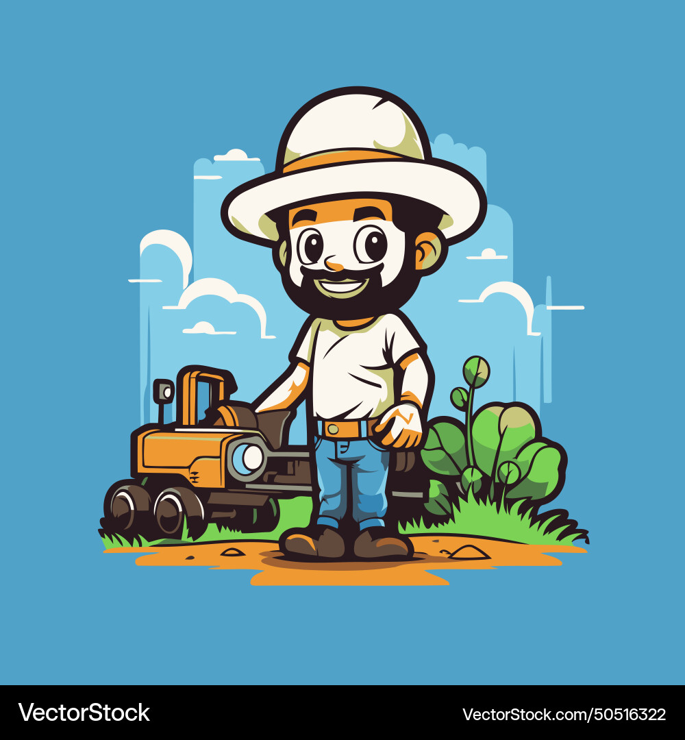 Farmer cartoon character with tractor Royalty Free Vector
