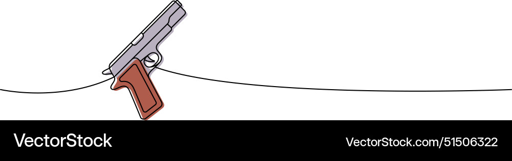 Pistol gun one line colored continuous drawing Vector Image