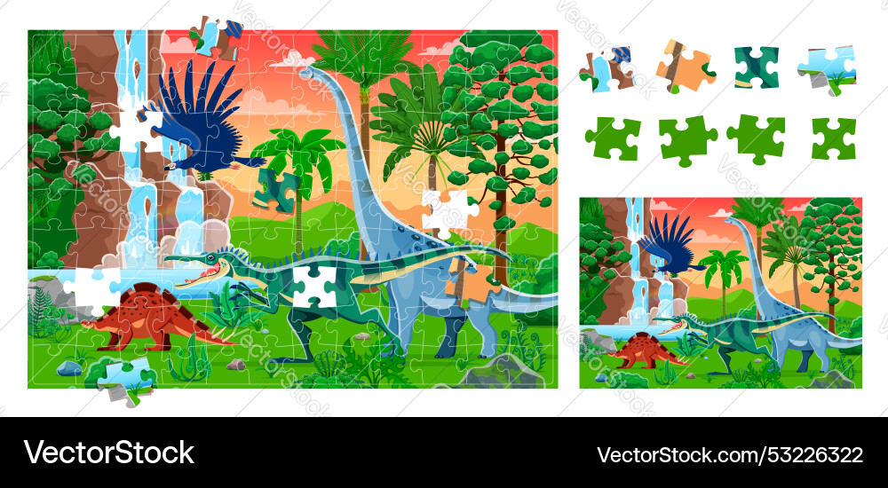 Prehistoric landscape jigsaw puzzle game pieces Vector Image