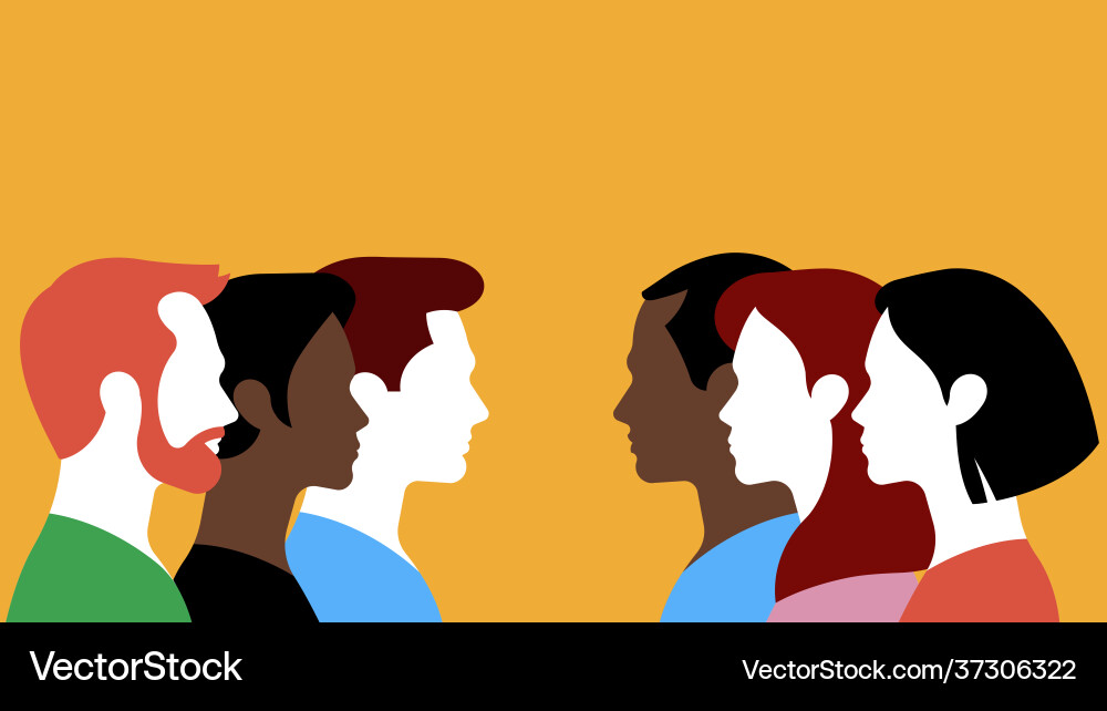 Two Lines Of People Facing Each Other Premium Vector | Two Faces One