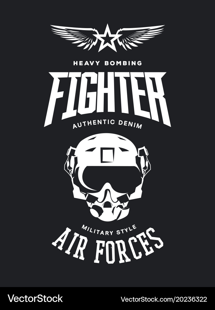 Vintage fighter pilot helmet logo Royalty Free Vector Image
