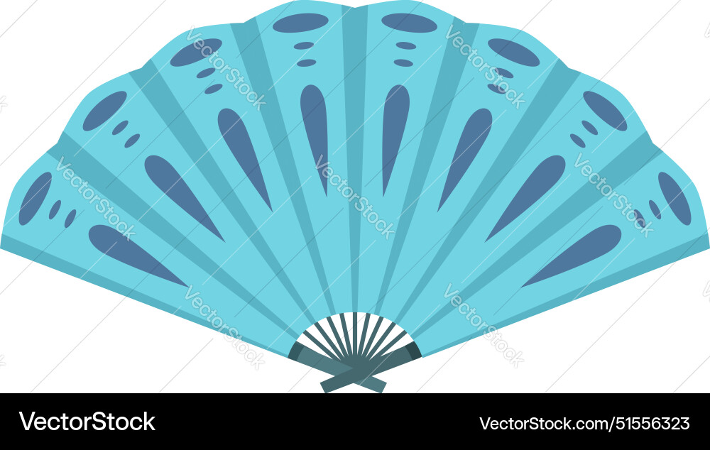 Blue hand fan folded open showing decorative Vector Image