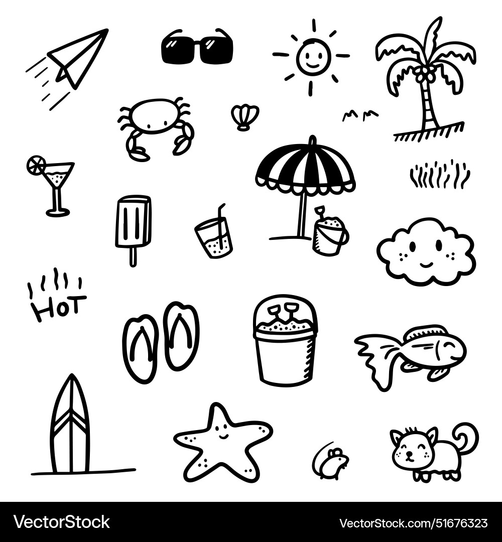 Hand drawn summer theme thin black line abstract Vector Image