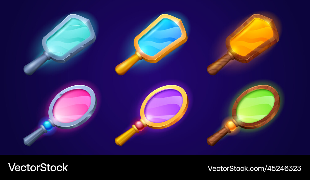 Magic hand mirrors with wooden silver gold frame Vector Image